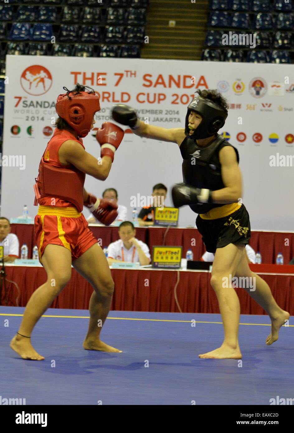 Jakarta, Indonesia. 21st Nov, 2014. Meng Xin (R) of China and Sherouk ...