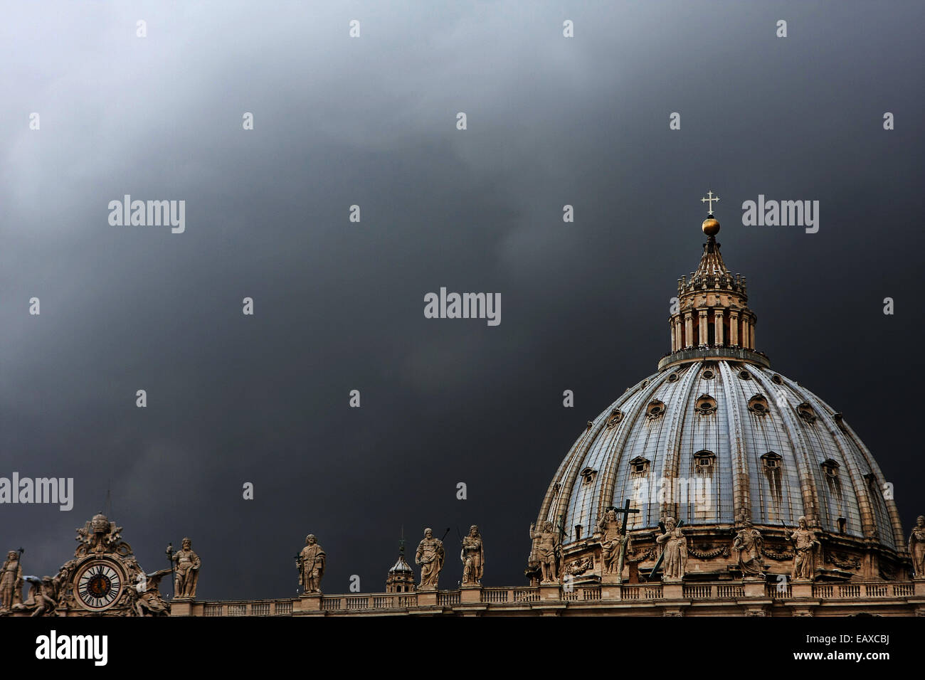 Dome of St Peter's basilica during a stormy day.Vatican State,Rome ...