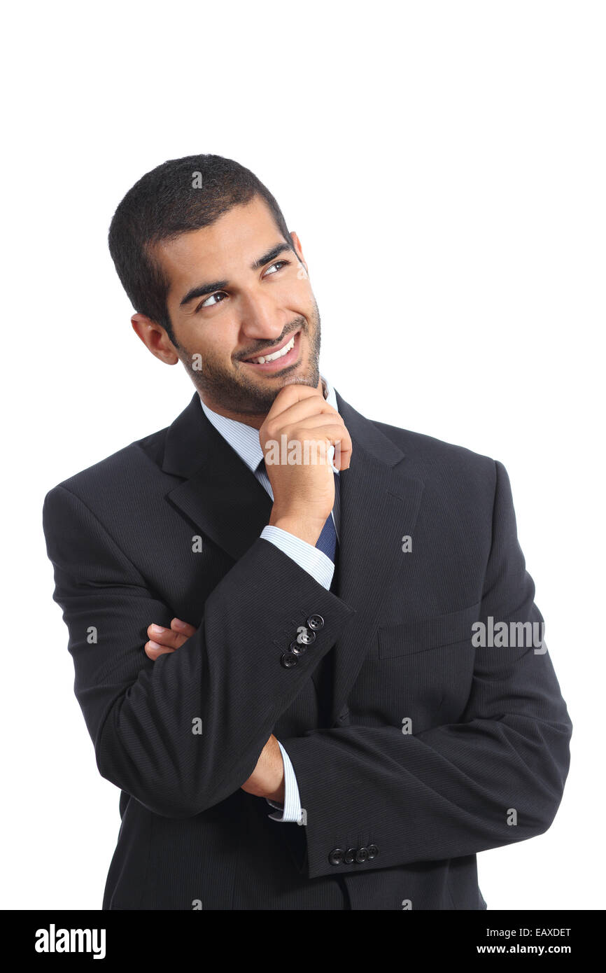 Arab happy business man thinking while looking at side isolated on a ...