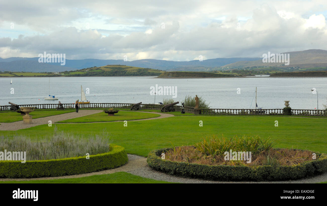 Bantry House gardens from the Terrace looking out to Bantry Bay and ...