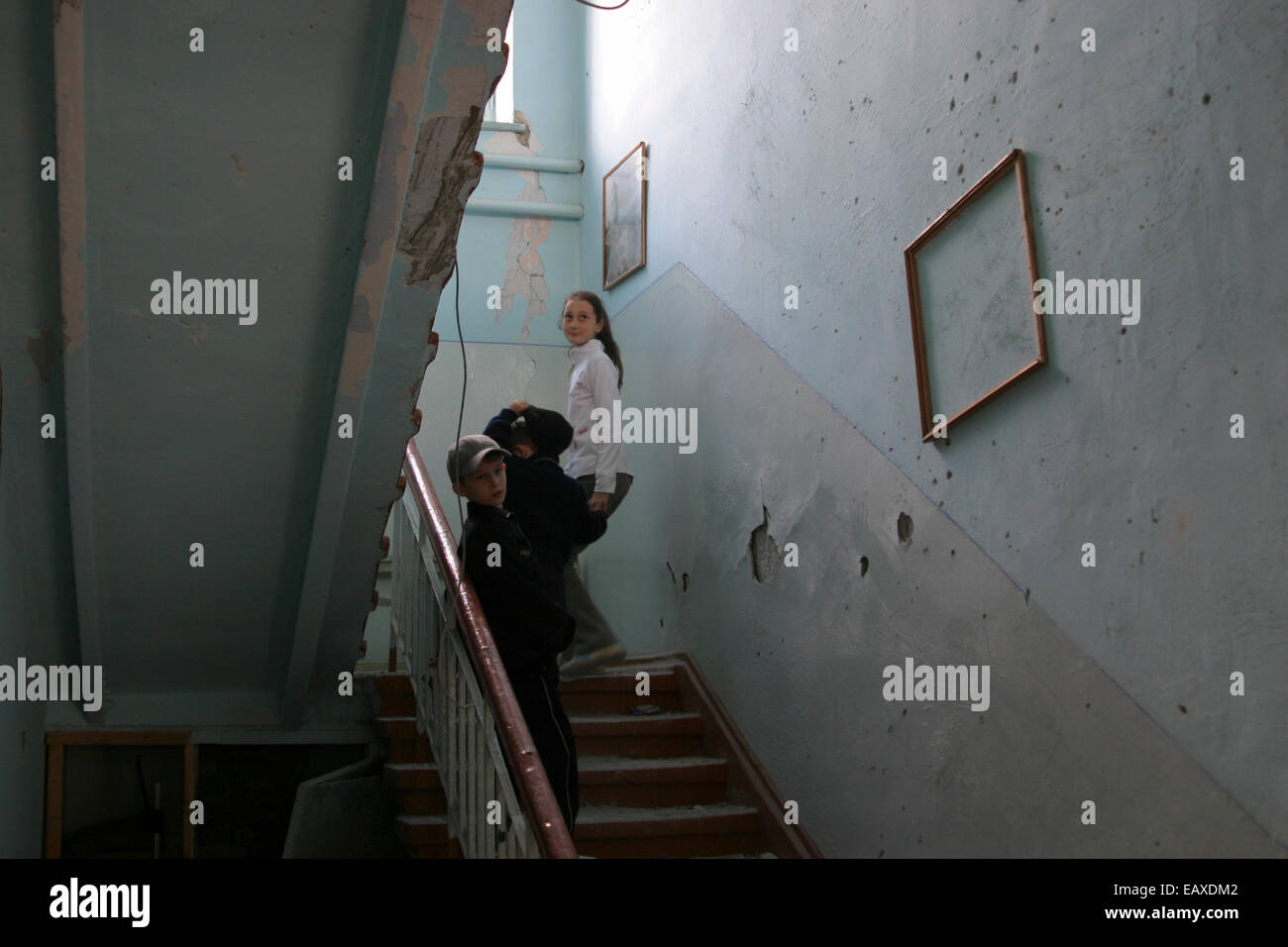 Children in the devastated school No. 1 in Beslan, North Ossetia ...