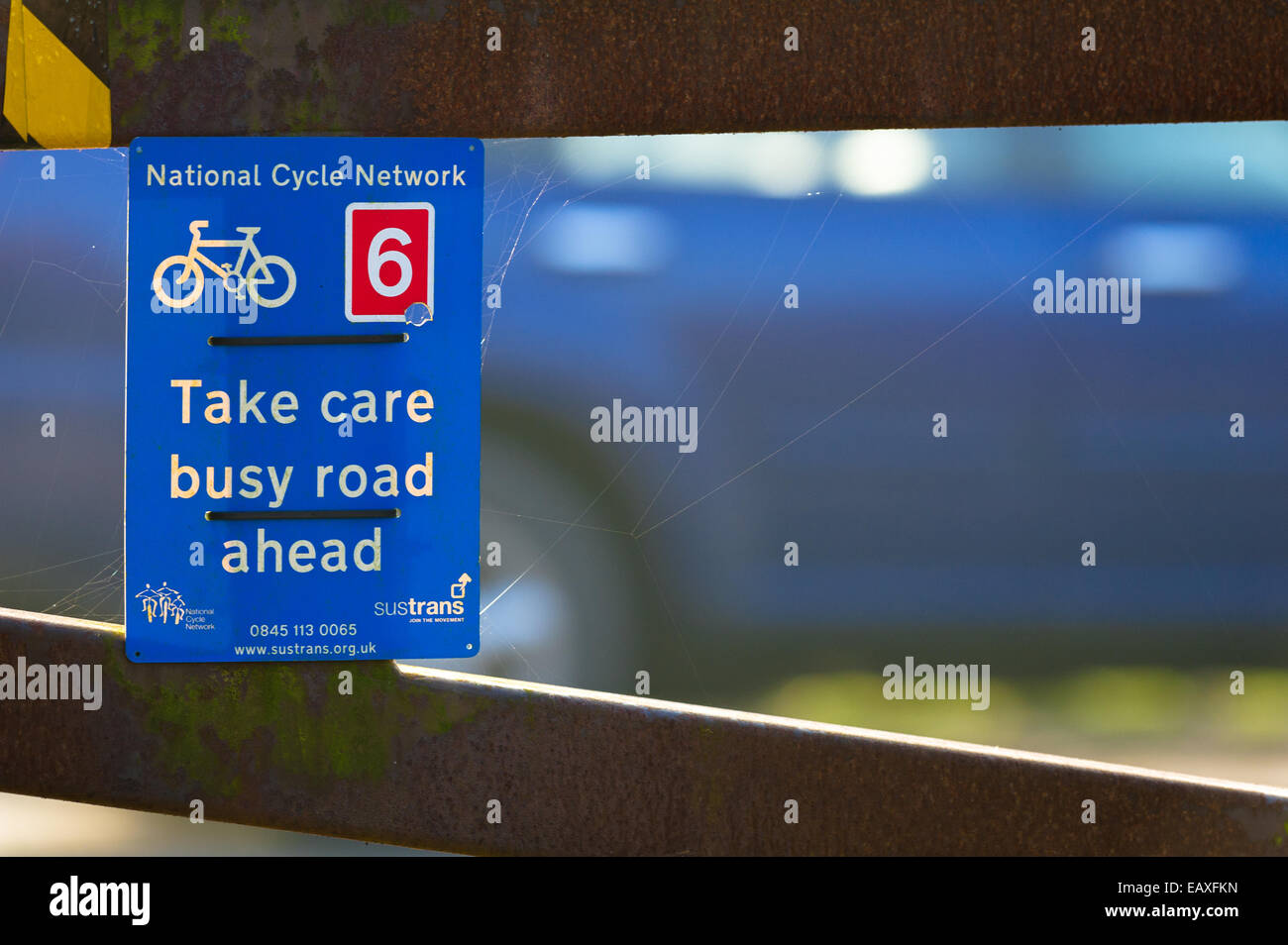 National cycle network notice warning cyclist to take care when ...