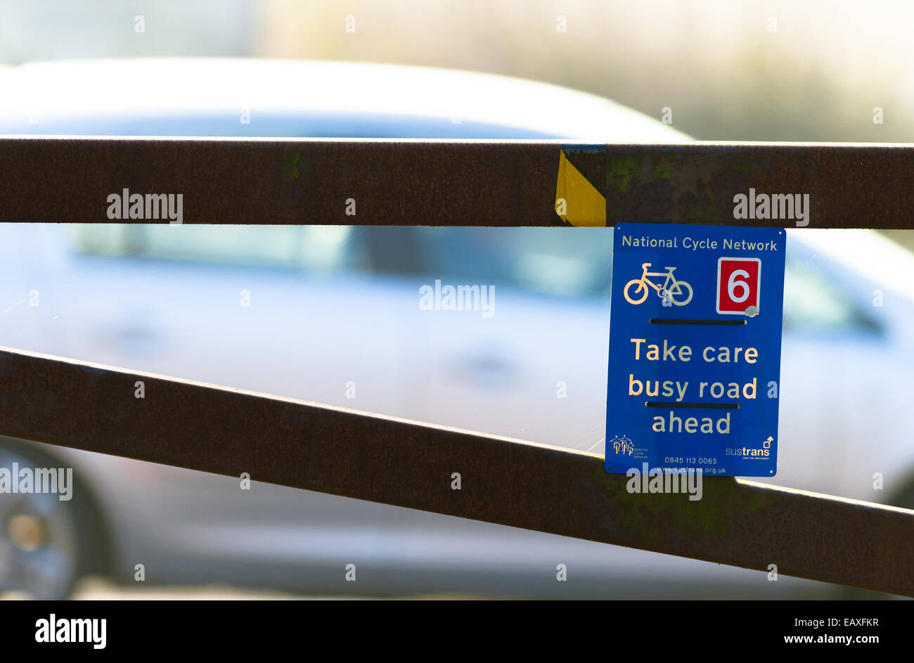 National cycle network notice warning cyclist to take care when ...