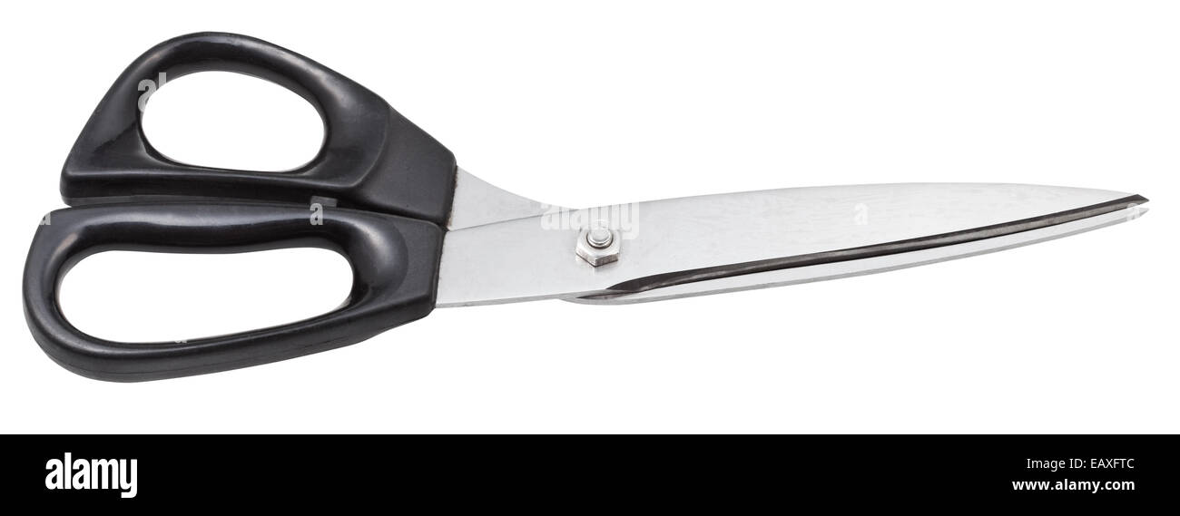 closed modern dressmaker shears with black handles isolated on white ...