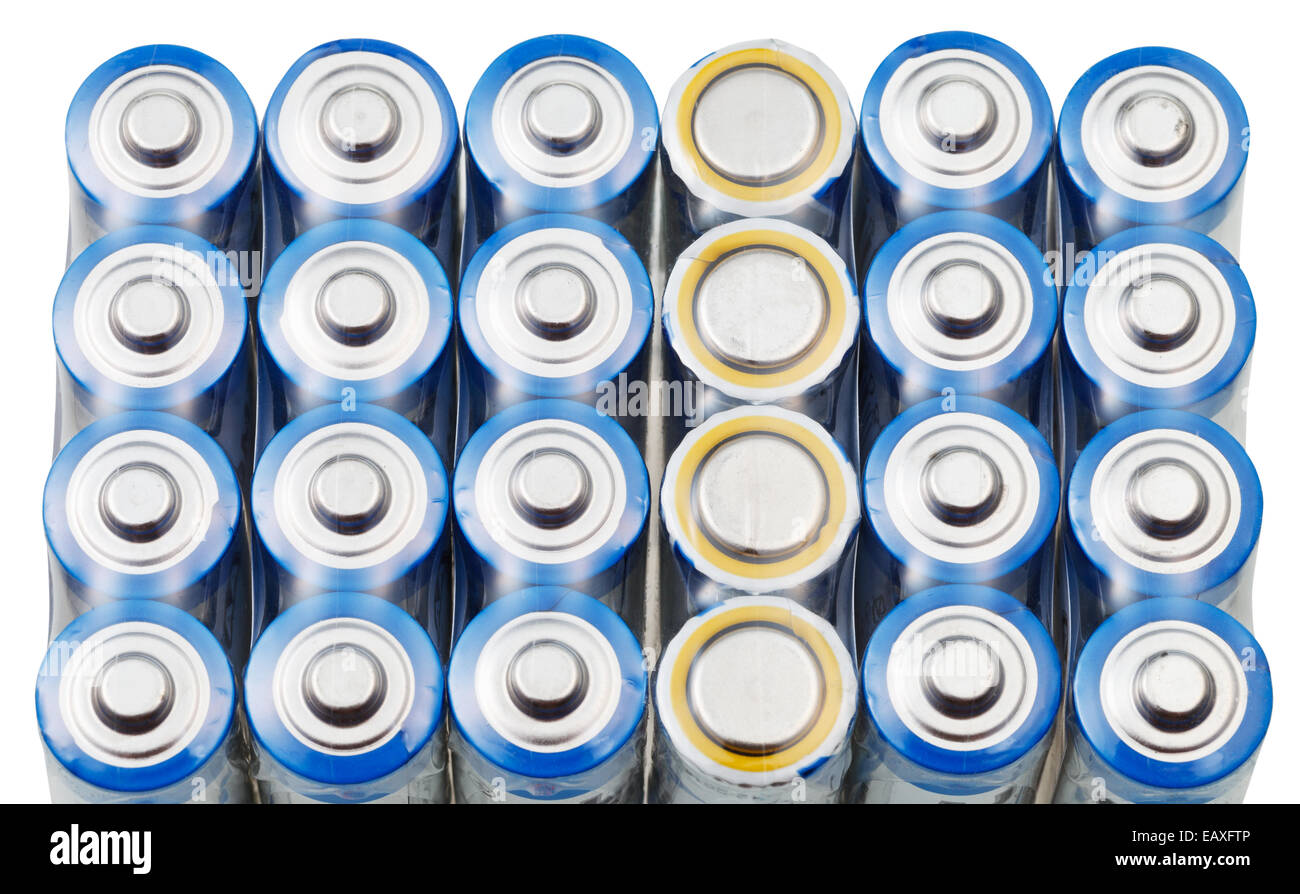 many AA electric batteries close up isolated on white background Stock ...