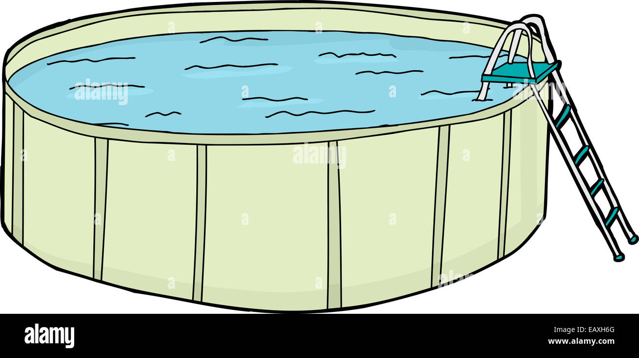 Single cartoon above ground pool with ladder over white Stock Photo - Alamy