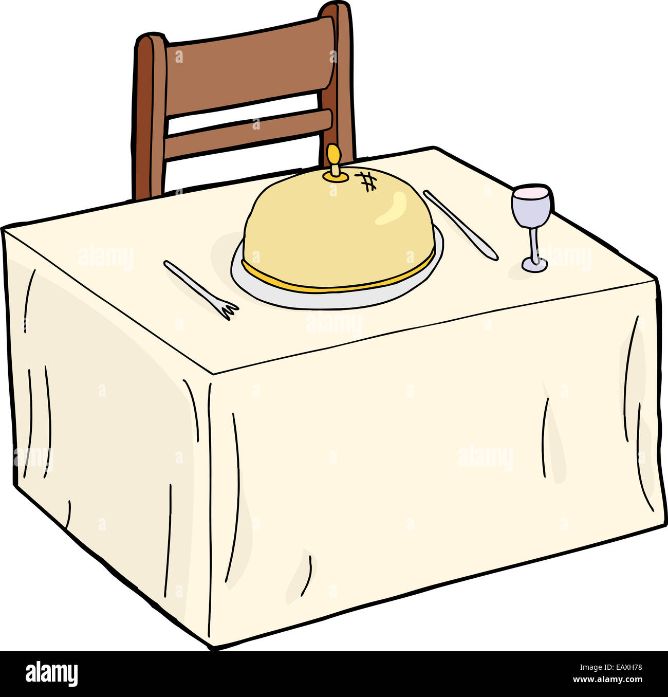 Isolated dining table with cloche and silverware Stock Photo - Alamy