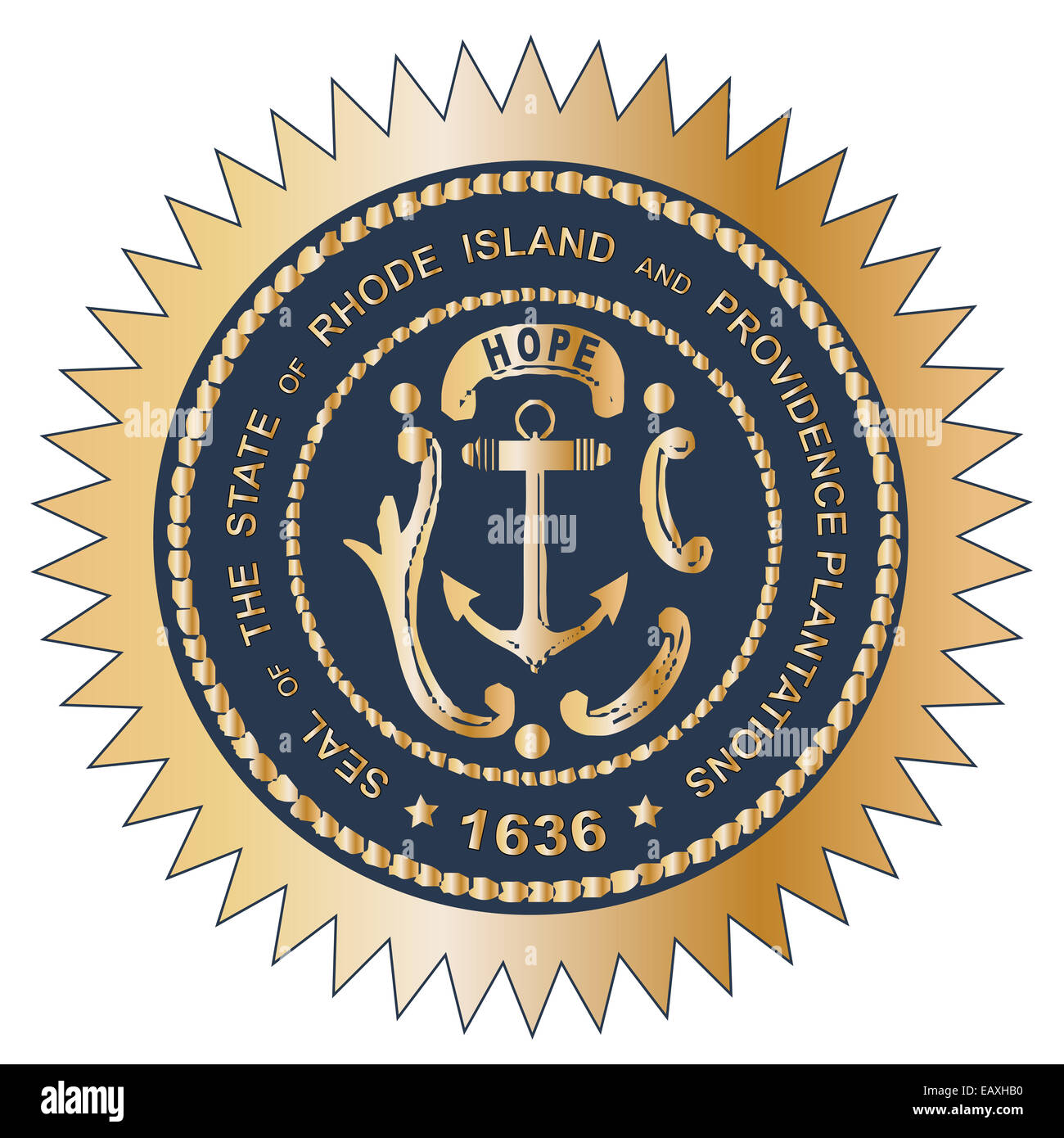 The grand seal of Rhode Island over a white background Stock Photo - Alamy