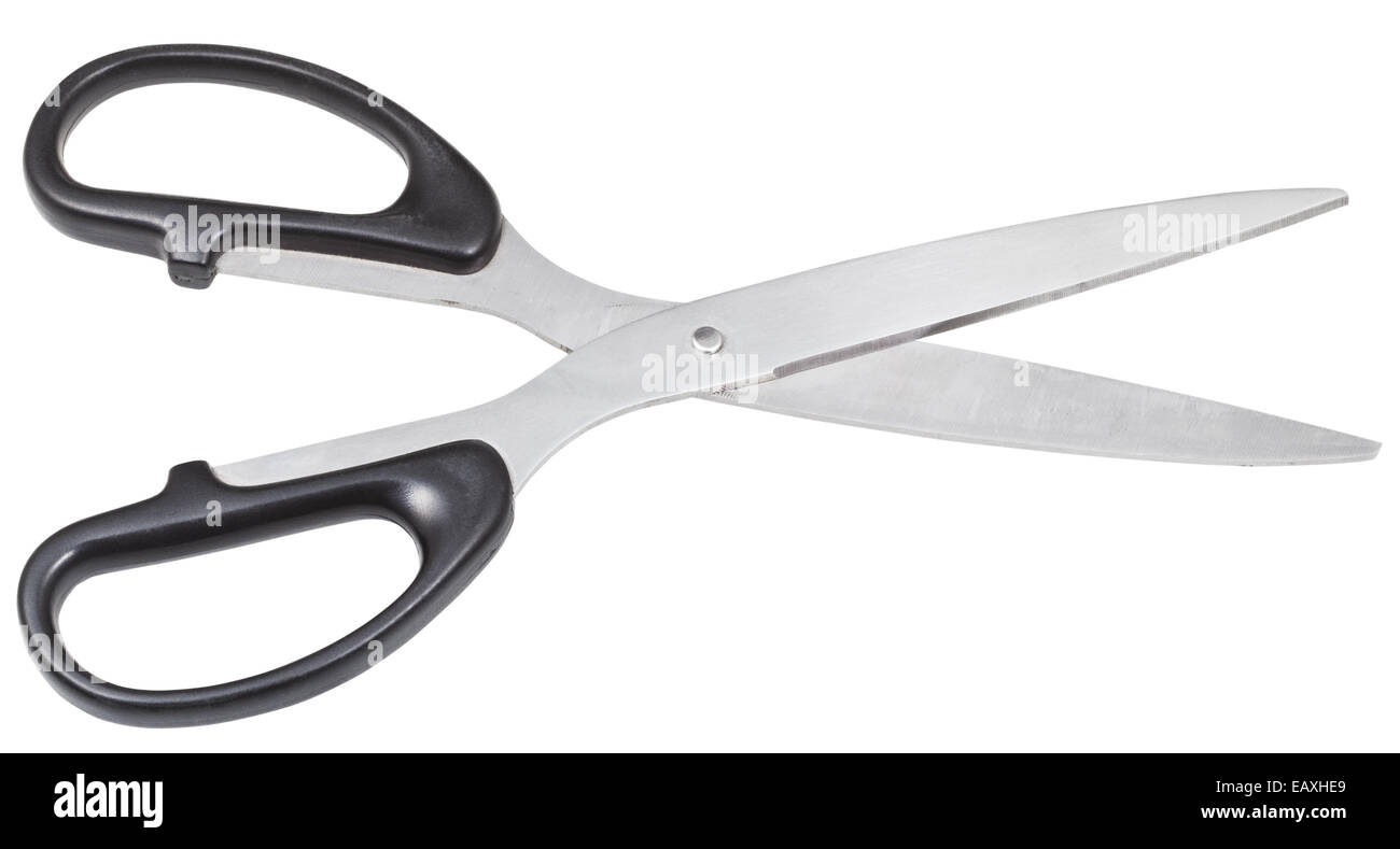 pair of scissors for paper with black handles isolated on white ...