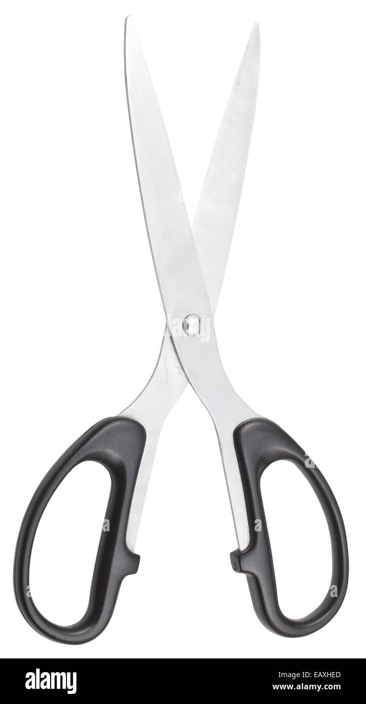 standard scissors for paper with black handles isolated on white ...