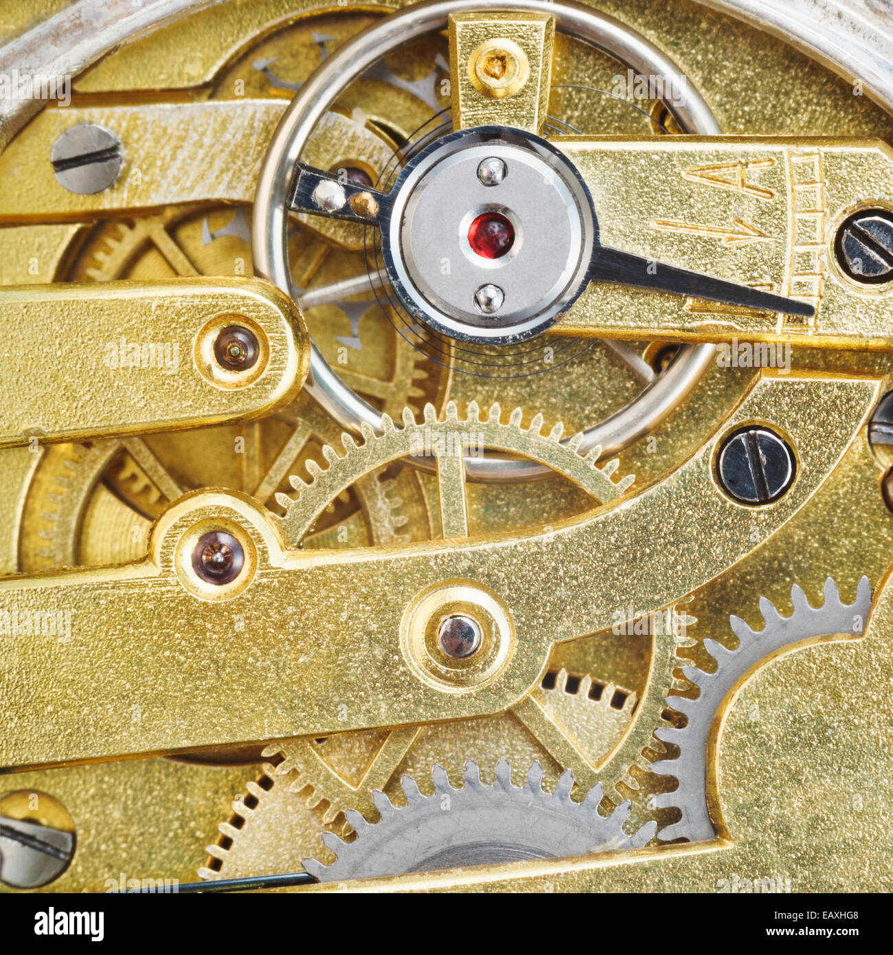 background from brass gear movement of retro watch close up Stock Photo ...