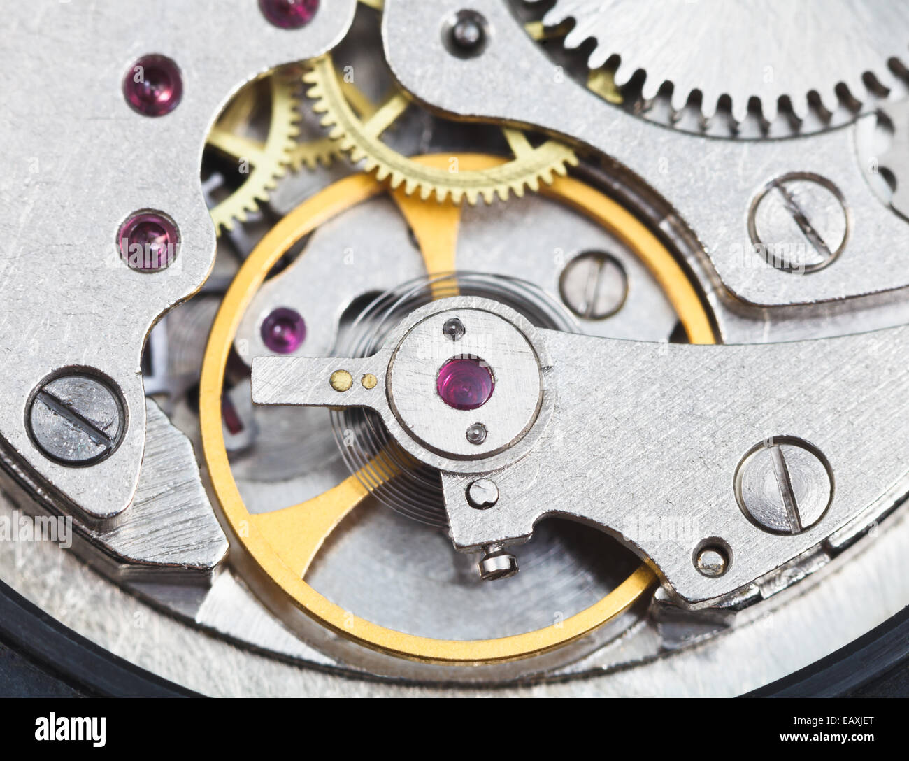 steel mechanical clockwork of retro watch close up Stock Photo - Alamy
