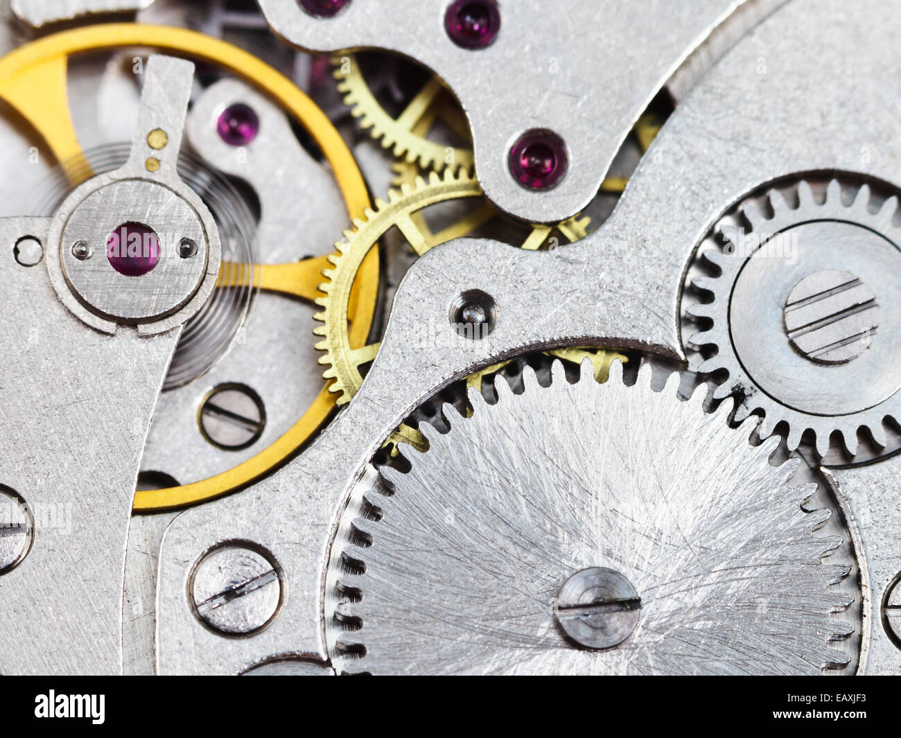 background from steel mechanical clockwork of vintage watch close up ...