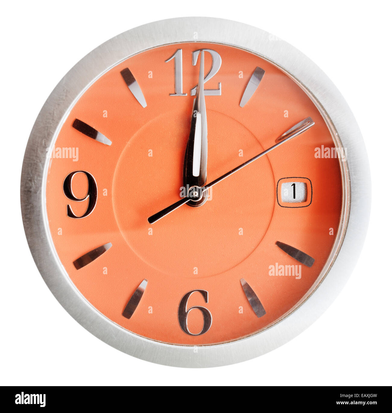 twelve o'clock on orange dial isolated on white background Stock Photo ...