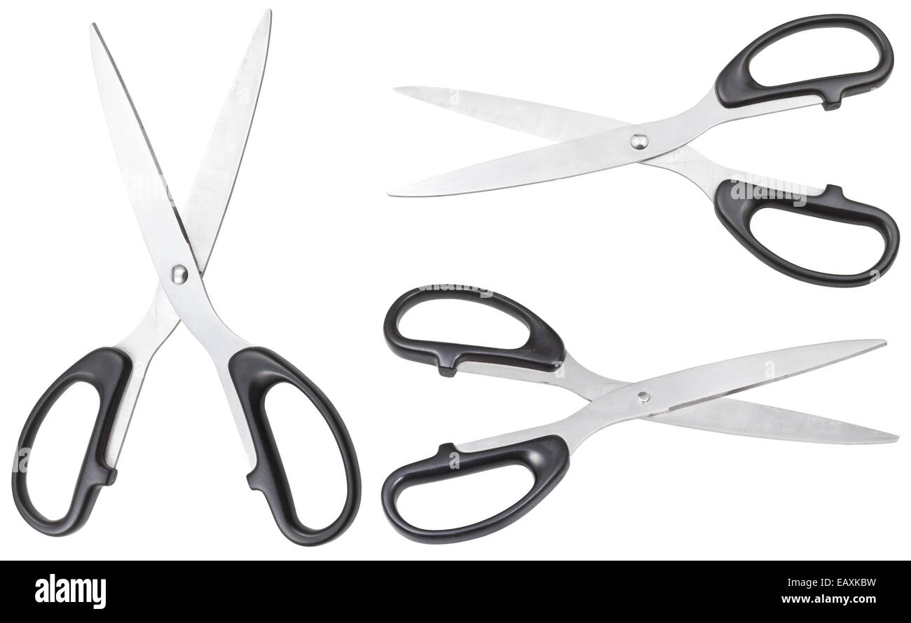 set of standard scissors for paper with black handles isolated on white ...