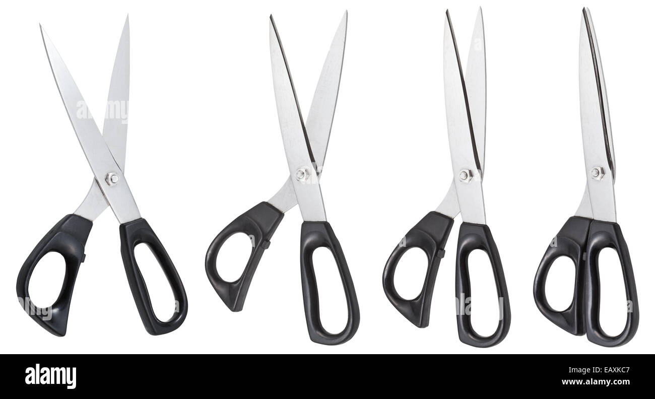 set of modern dressmaker shears with black handles isolated on white ...