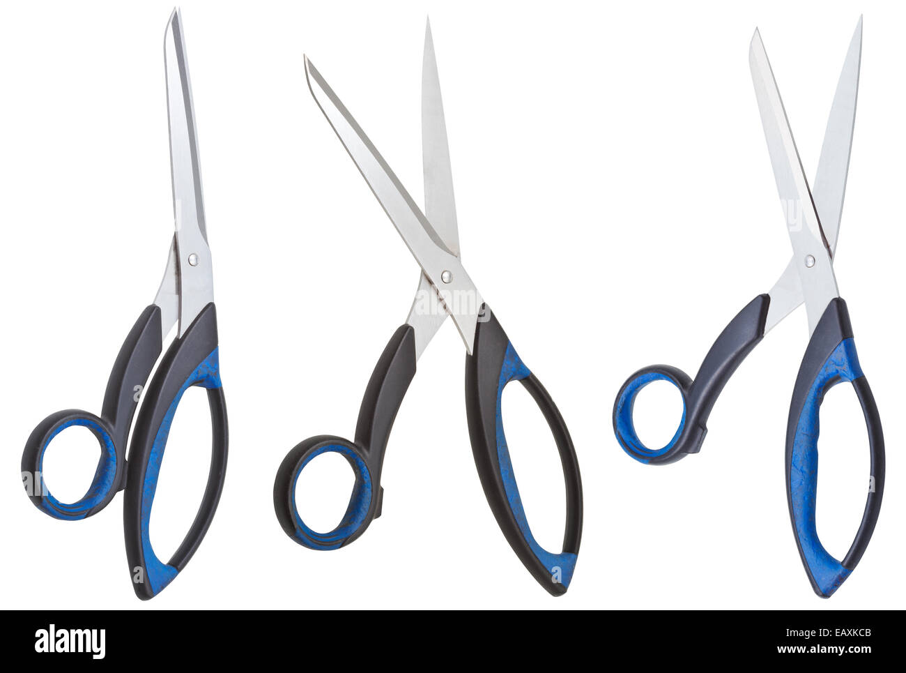 set of modern sewing shears with black and blue handles isolated on ...