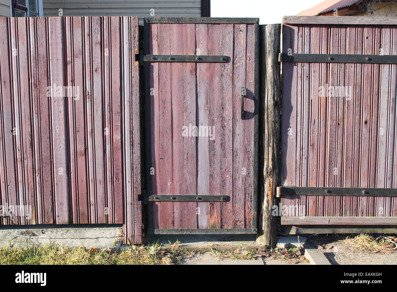 pink solid wooden country style fence with gate Stock Photo - Alamy
