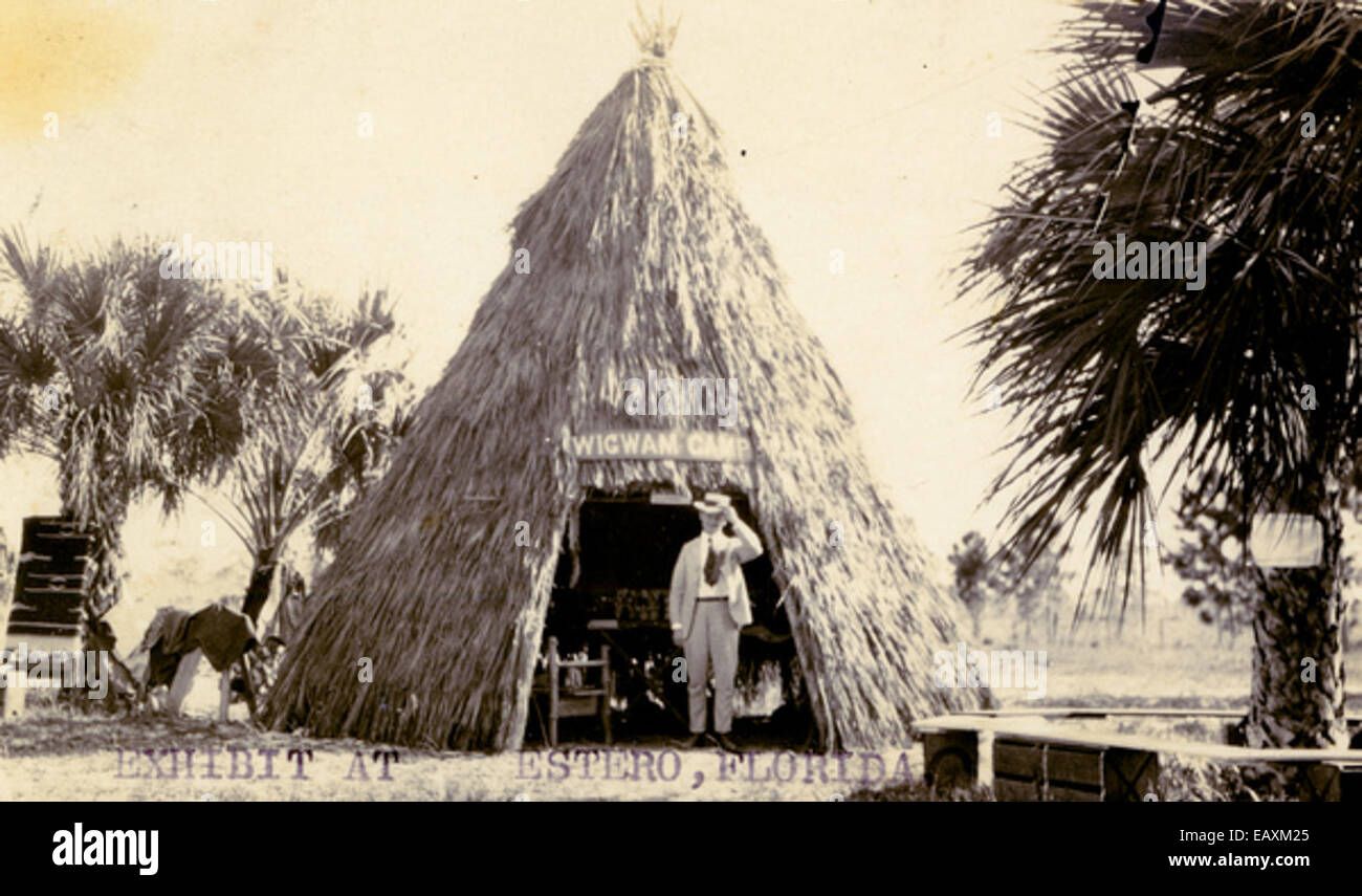 A photograph showing the Koreshan Wigwam Camp exhibit in Estero ...