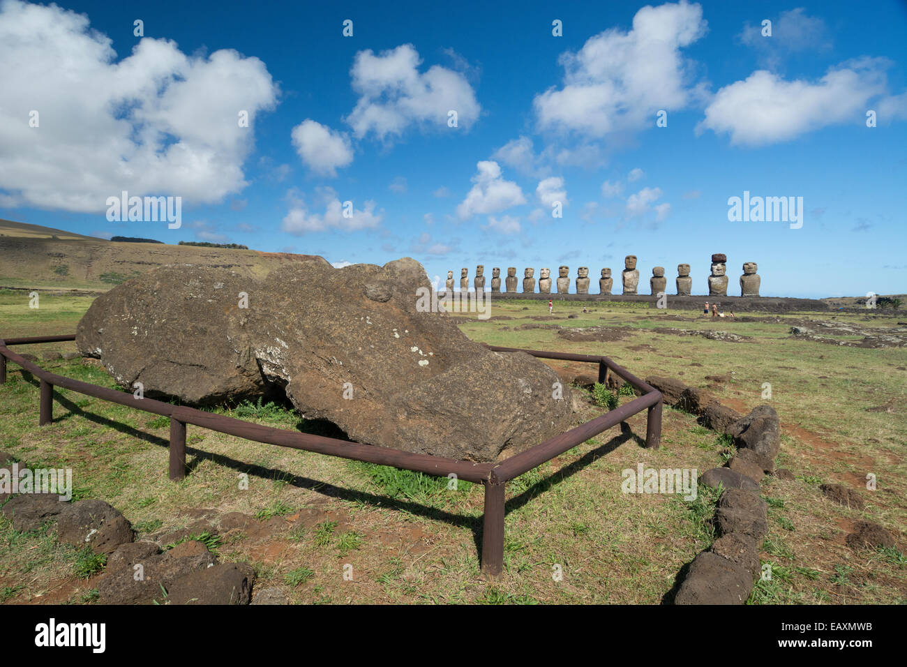 Chile, Easter Island, Hanga Nui. Rapa Nui National Park, Ahu Tongariki ...