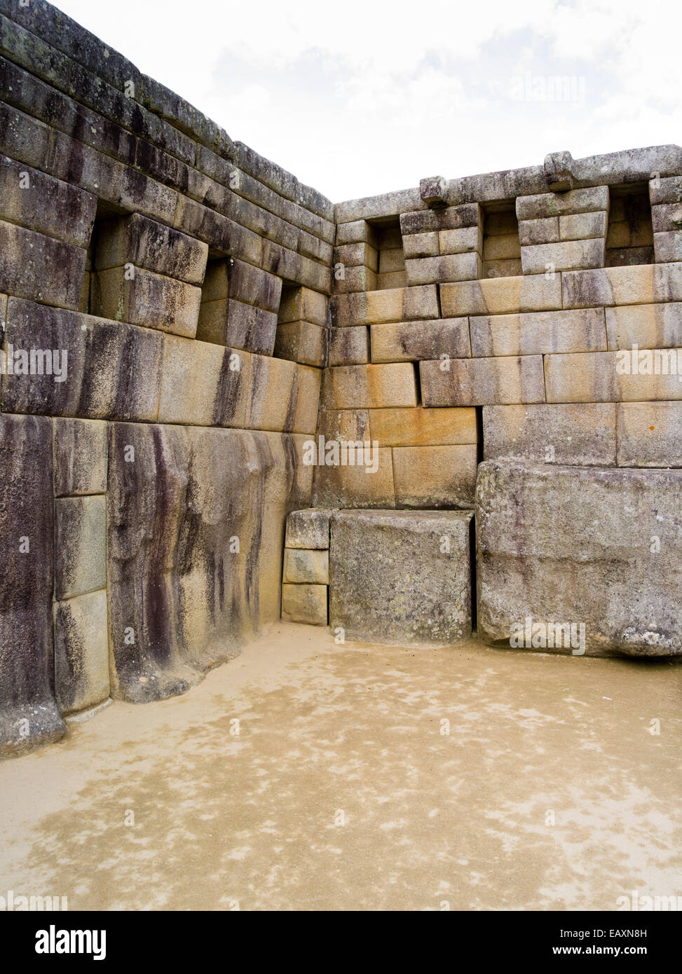 A detailed view of the precision masonry on display at the Incan ruins ...
