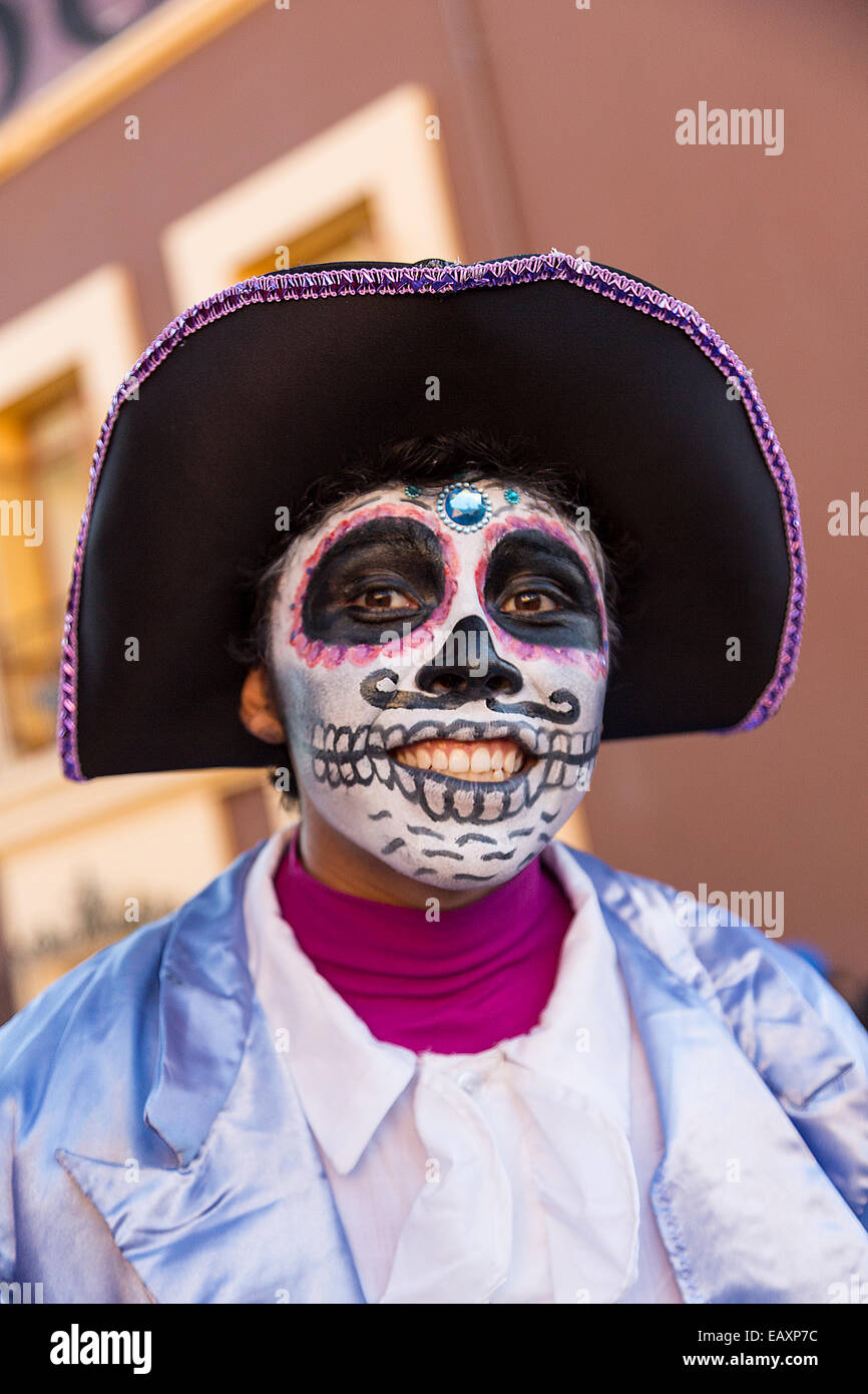 A boy dressed as a skeleton during the Day of the Dead Festival known ...