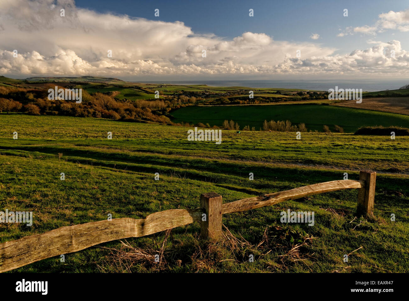 A view looking east south east across the Isle of Wight from high on ...