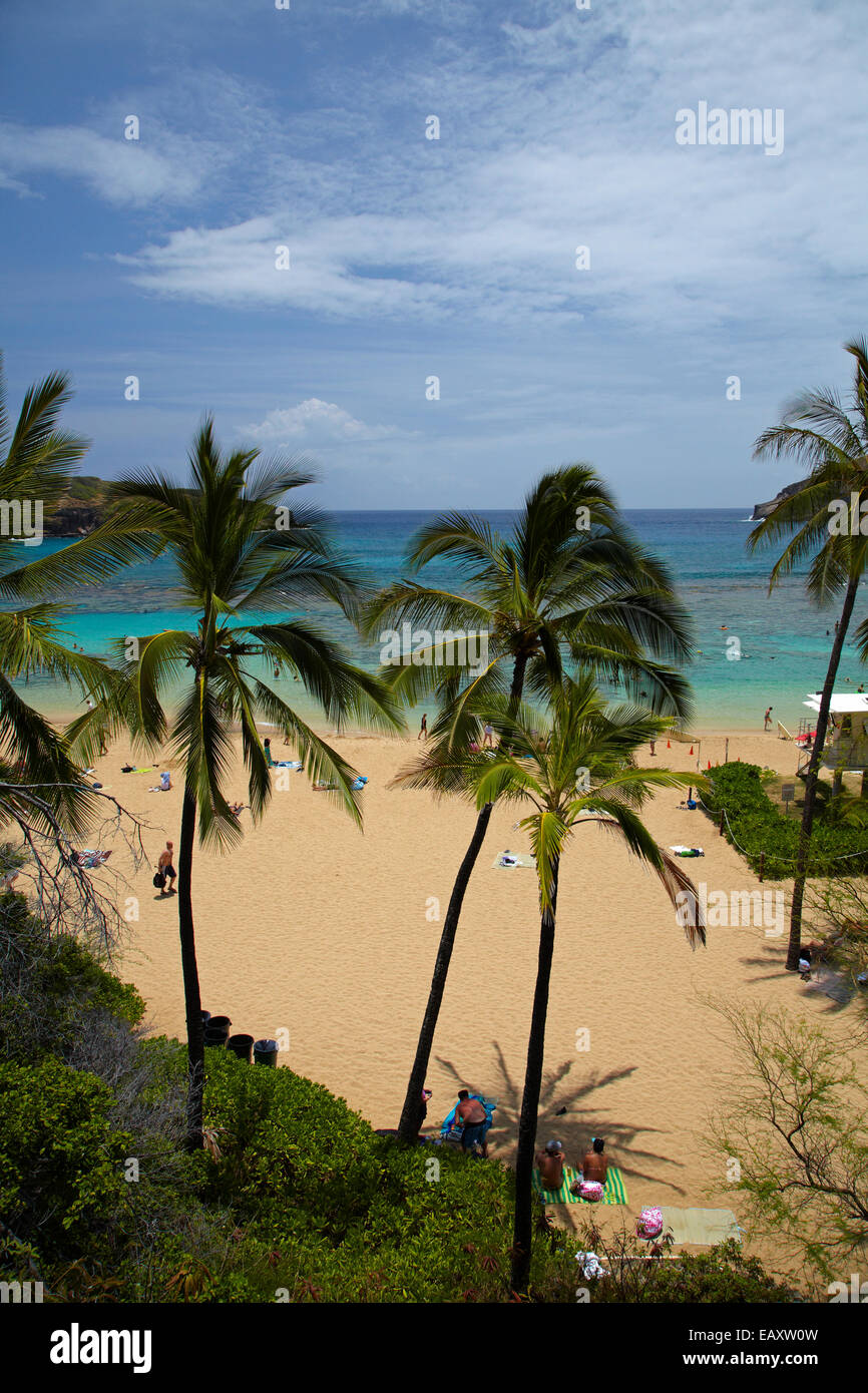 Beach at Hanauma Bay Nature Preserve (in old volcanic crater), Oahu ...