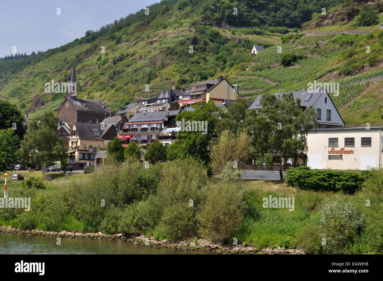 St Martin's Catholic church dominates the village of Valwig alongside ...