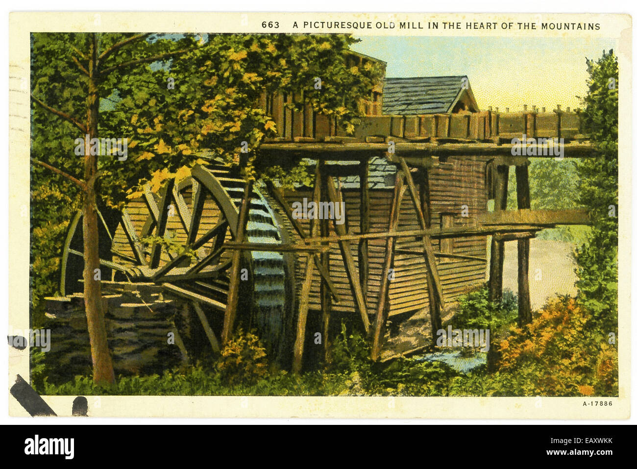 This 1930s postcard shows an old mill in the heart of the mountains in ...