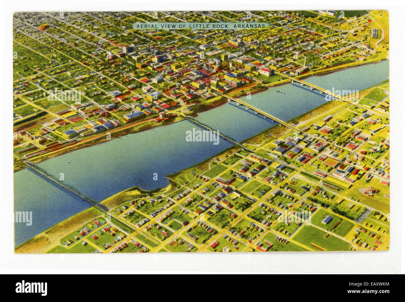 This 1930s postcard shows an aerial view of Little Rock, Arkansas ...