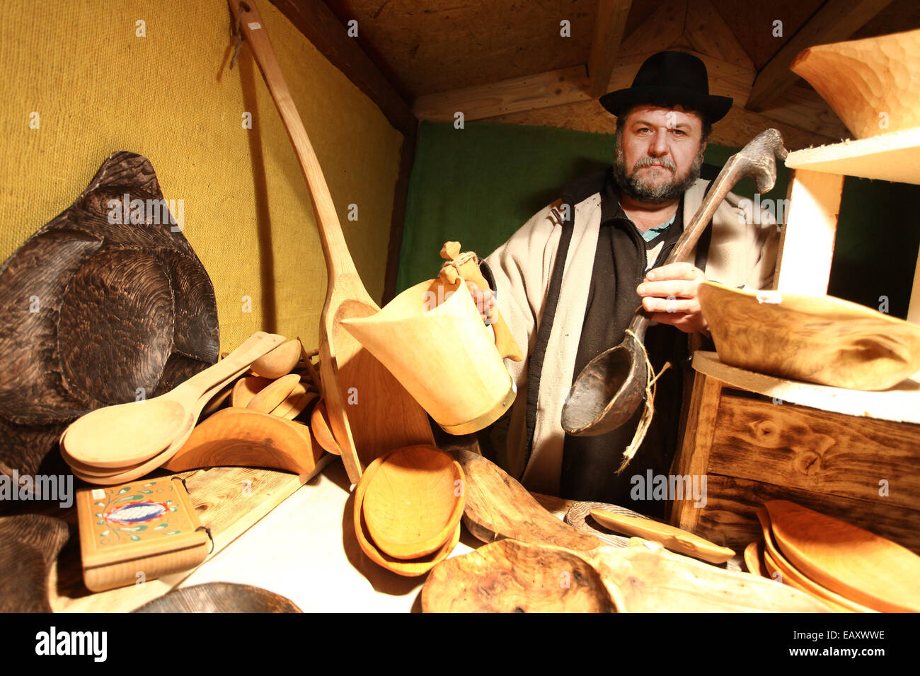 Bratislava, Slovakia. 21st Nov, 2014. A vendor shows traditional Slovak ...