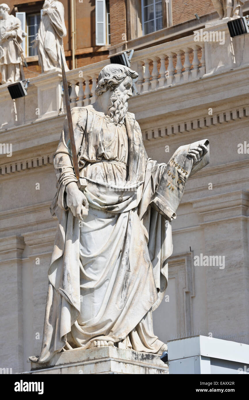 St Paul with his sword outside the St Peter Basilica in the Vatican ...