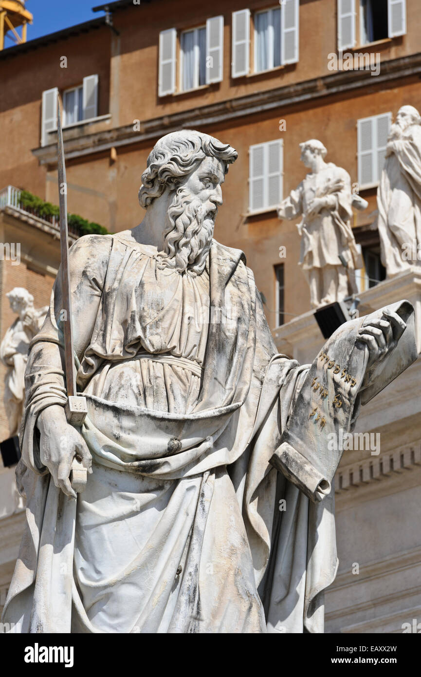 St Paul with his sword outside the St Peter Basilica in the Vatican ...