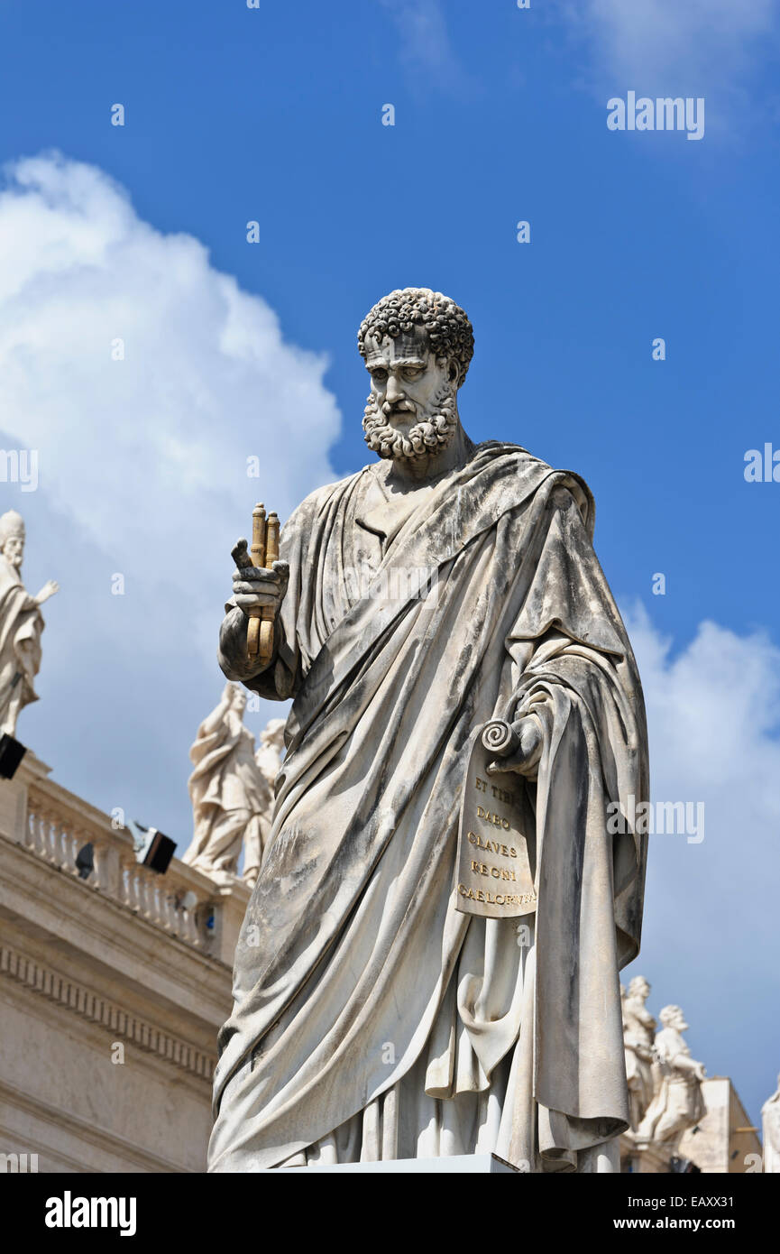 St Peter statue standing outside the St Peter Basilica in the Vatican ...