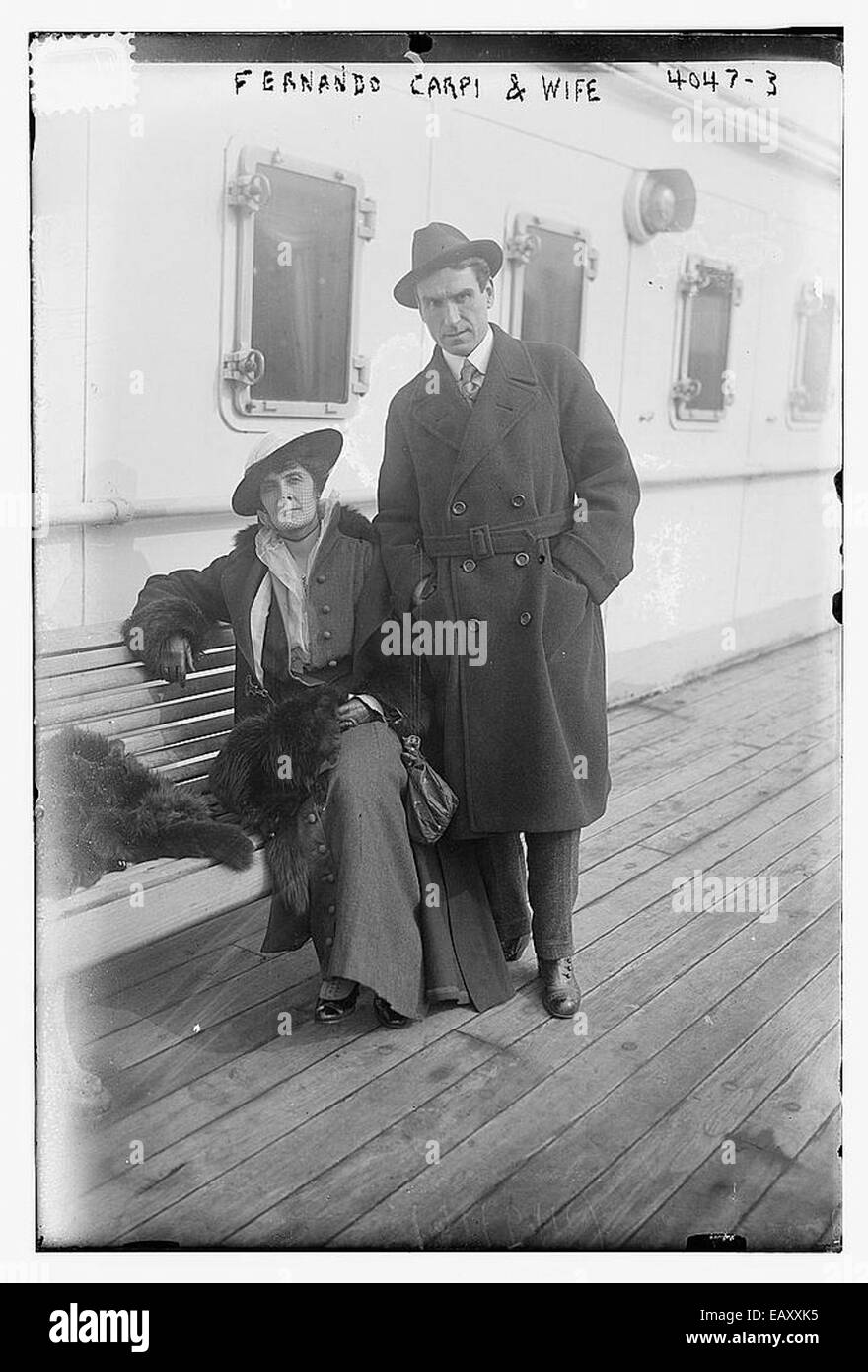 A historical photograph or painting of Fernando Carpi and his wife ...