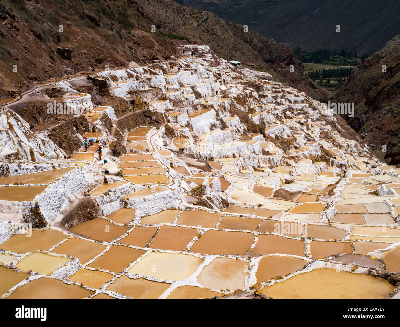 High-angle view of Salinas de Maras (Maras Saltworks), near Cusco, Peru ...