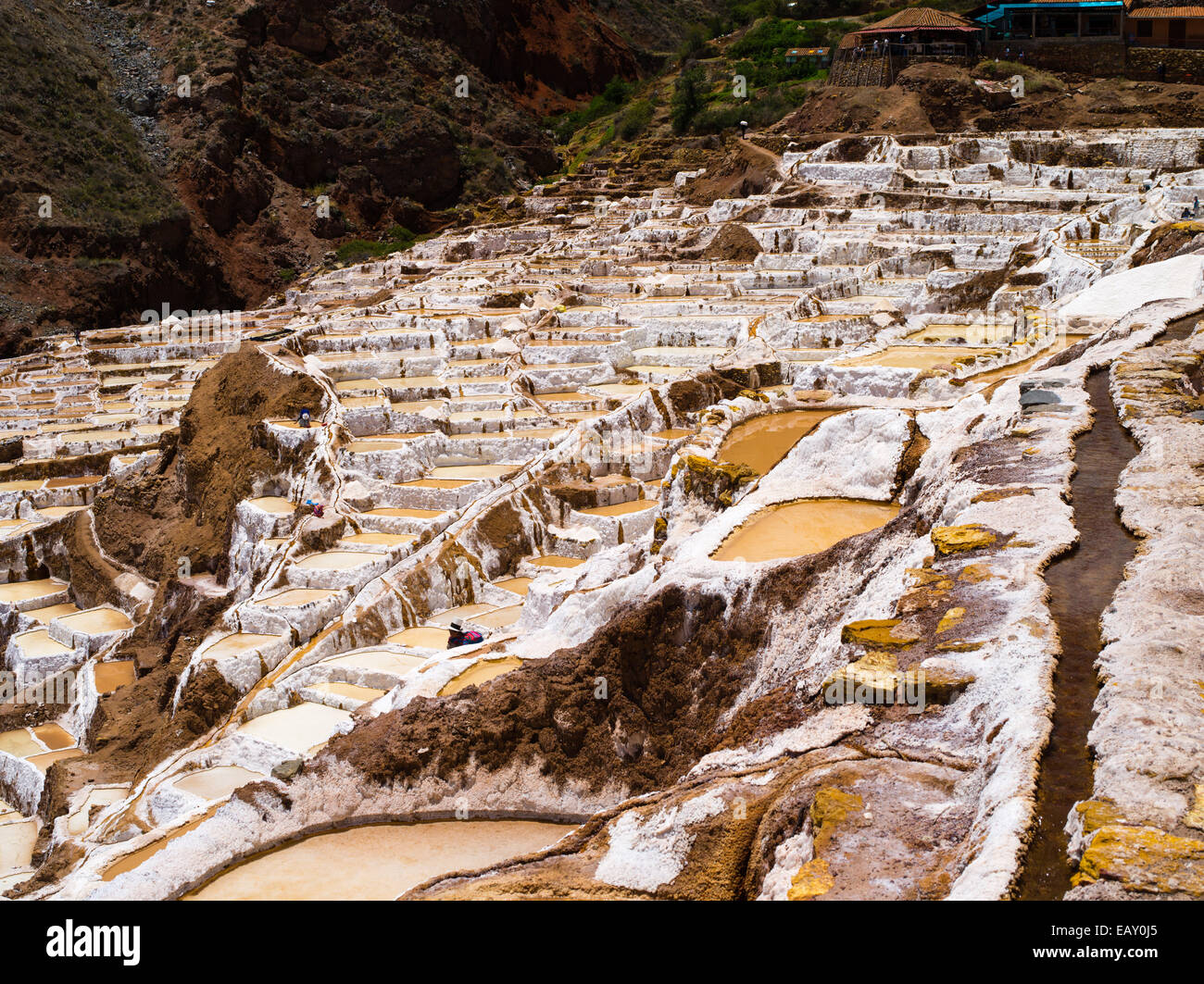 High-angle view of Salinas de Maras (Maras Saltworks), near Cusco, Peru ...