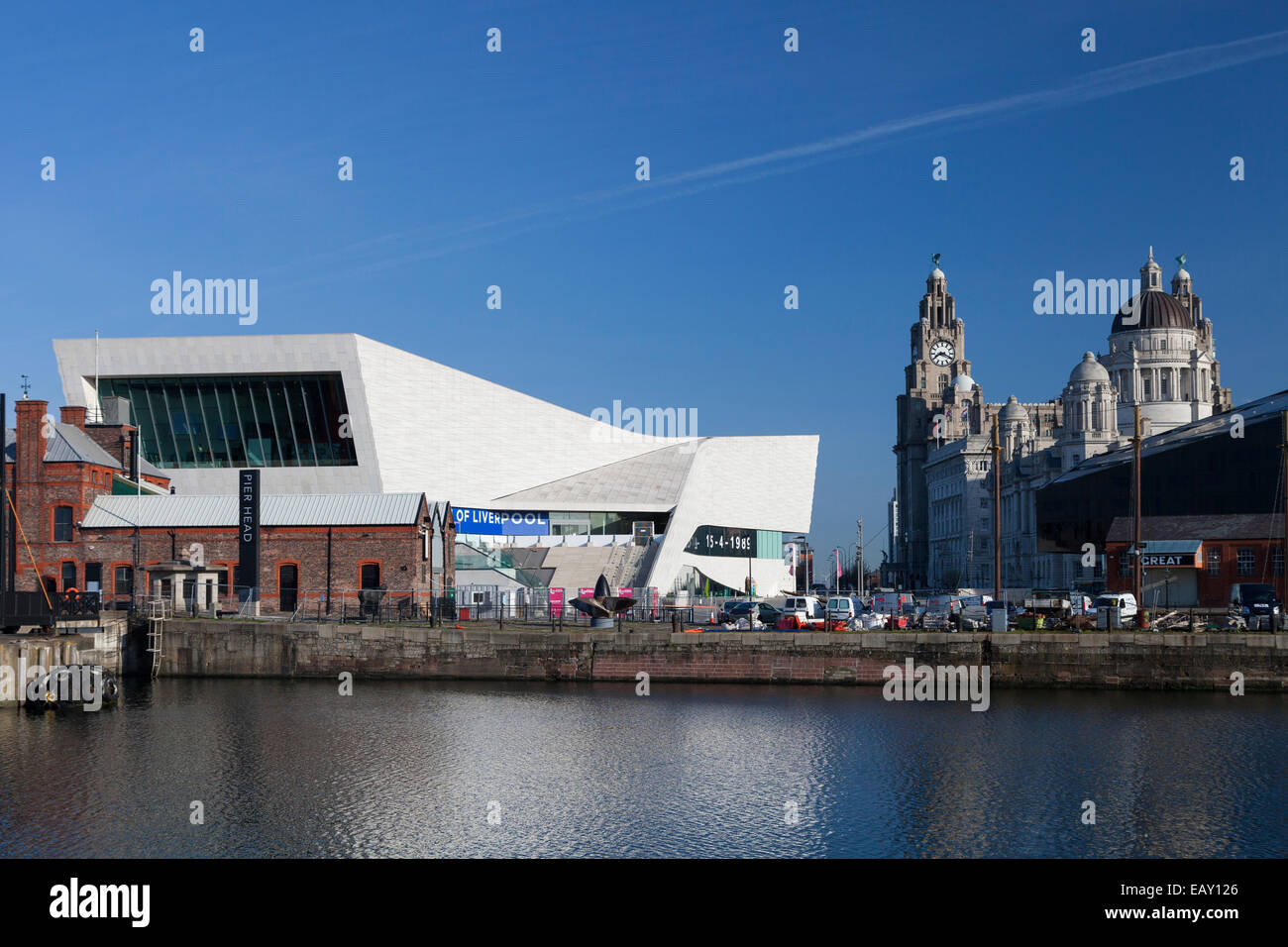 The Museum of Liverpool in front of the Royal Liver Building Stock ...