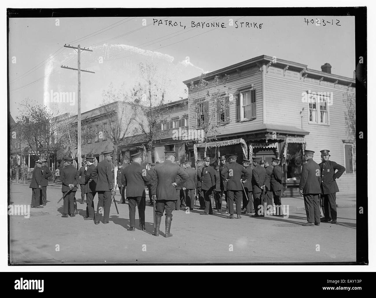 This image depicts a patrol operation during the Bayonne strike ...