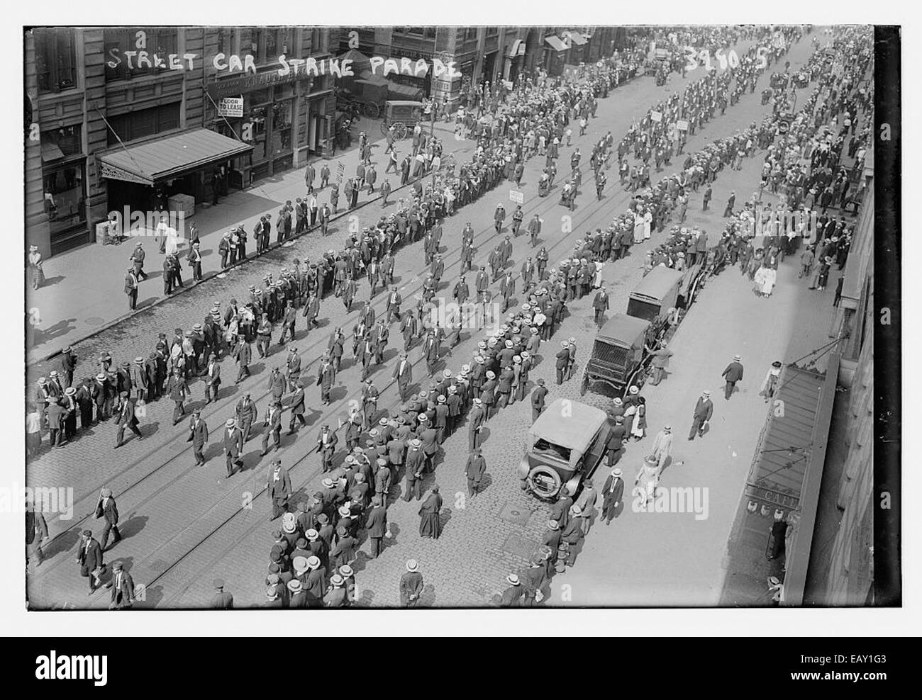 A historical photograph from the 146th Streetcar Strike Parade, showing ...