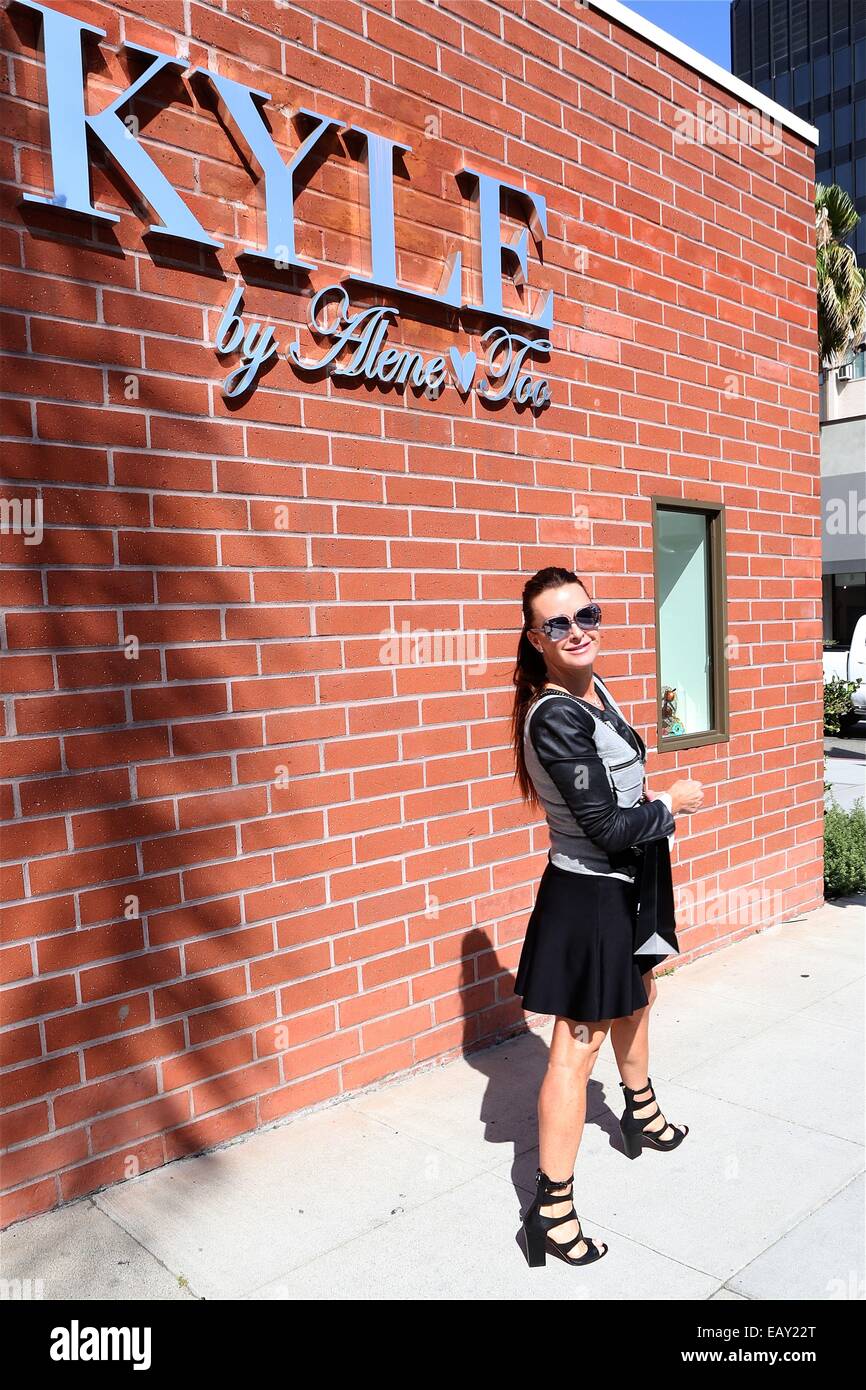 Kyle Richards in fashion outfit in beverly Hills after shopping at her ...