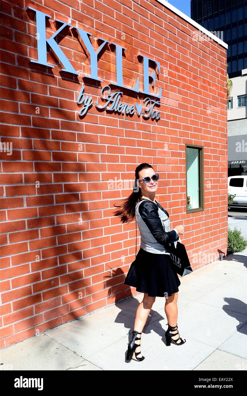 Kyle Richards in fashion outfit in beverly Hills after shopping at her ...