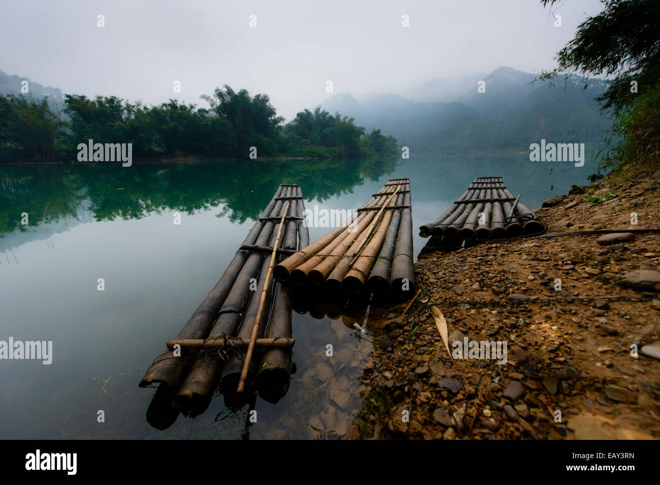 Bamboo rafts in a river, Guangxi province, China Stock Photo - Alamy