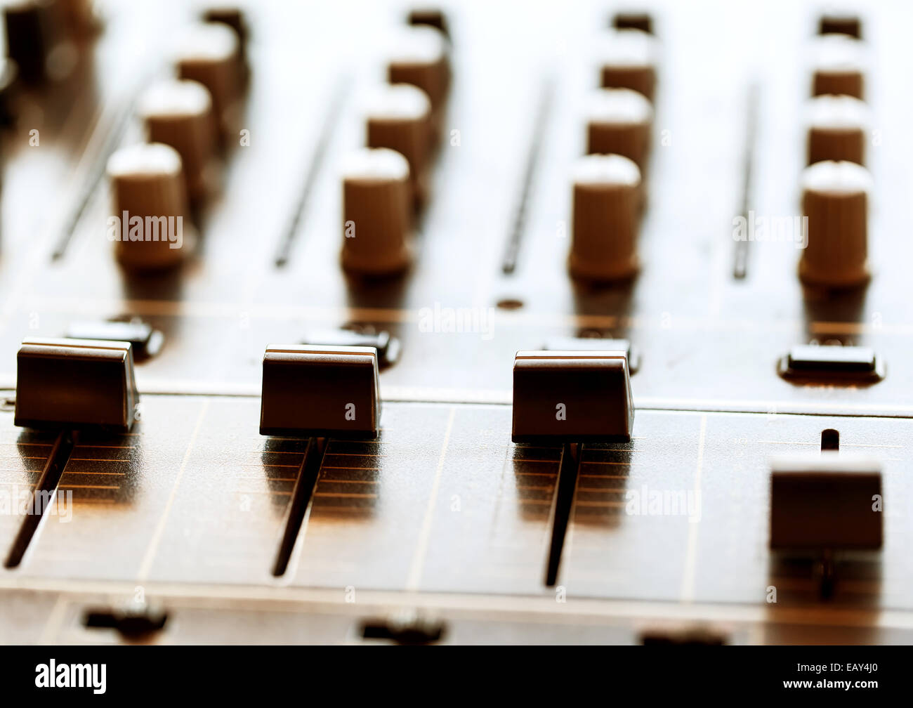 Sound mixer controller with knobs and sliders, closeup Stock Photo - Alamy