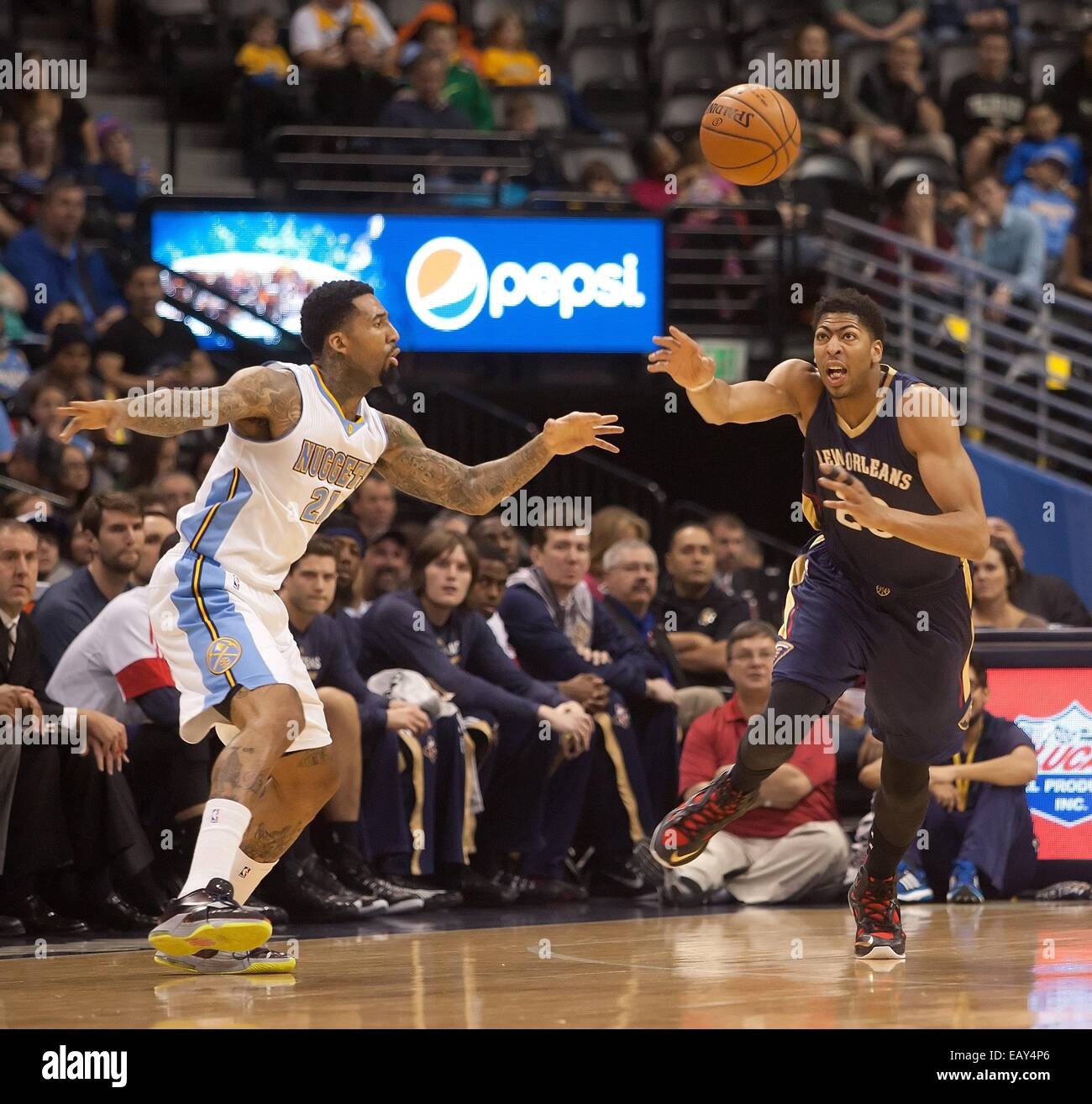 Denver, Colorado, USA. 21st Nov, 2014. Nuggets WILSON CHANDLER, left ...