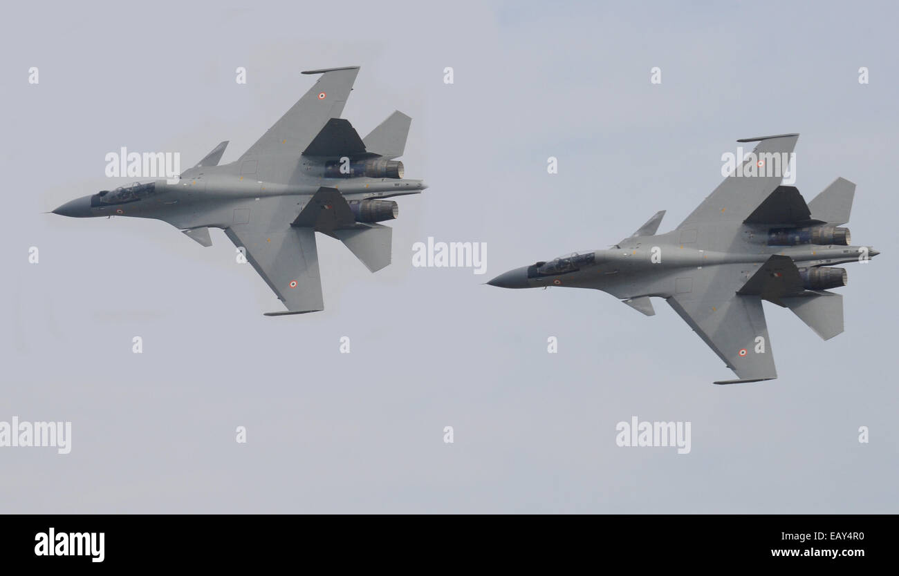 Tezpur, India. 21st Nov, 2014. Two Indian Air Force (IAF) Sukhoi Su-30 ...