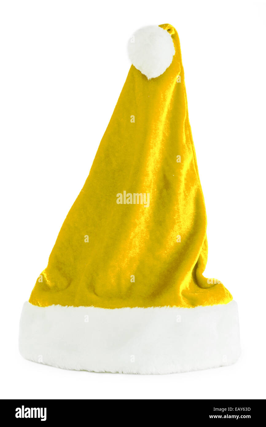 Yellow santa claus hat closeup on white background Stock Photo - Alamy