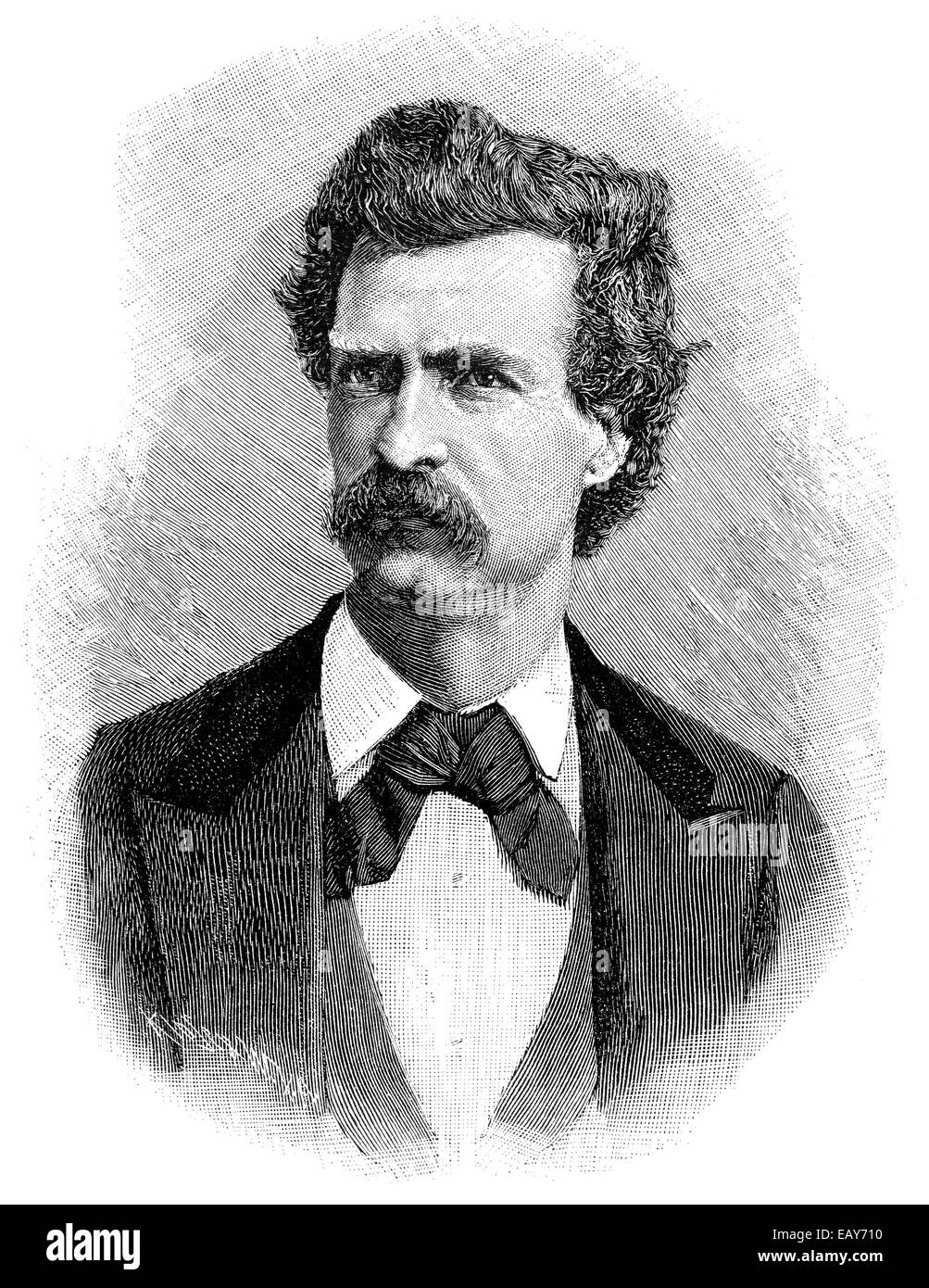 Samuel Langhorne Clemens or Mark Twain, 1835 - 1910, an American writer ...