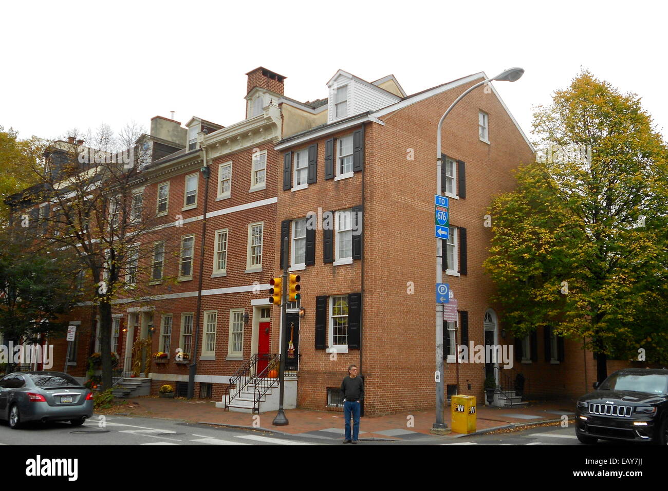 The corner of Pine and 5th Streets in Philadelphia, PA, is a busy urban ...